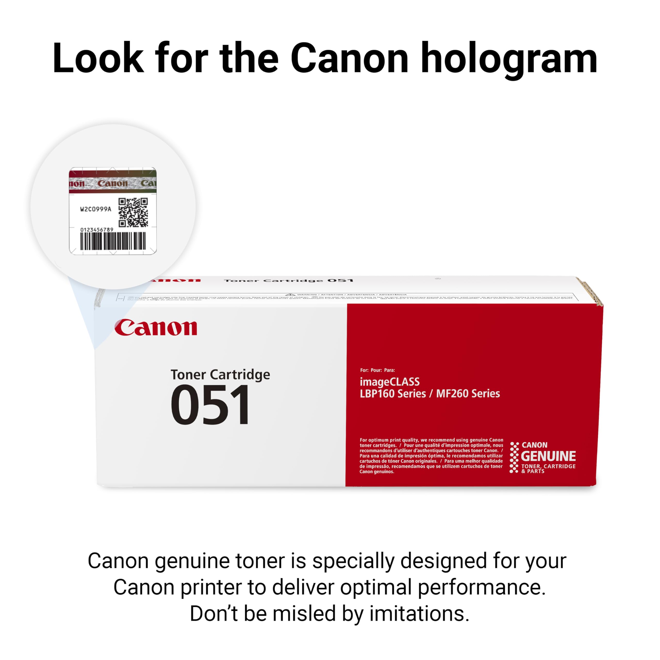 Canon Genuine Toner Cartridge 051 Black (2168C001), 1-Pack, for Canon imageCLASS MF264dw, MF267dw, MF269dw, LBP162dw Laser Printer, 1 Size (Toner 051 Standard)