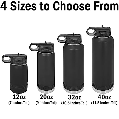 LaserGram Personalized Water Bottle, Howling Wolf, Stainless Steel Double Wall Vacuum Insulated with Flip Top Straw, Custom Engraved Gift (12oz / 335ml Navy Blue)