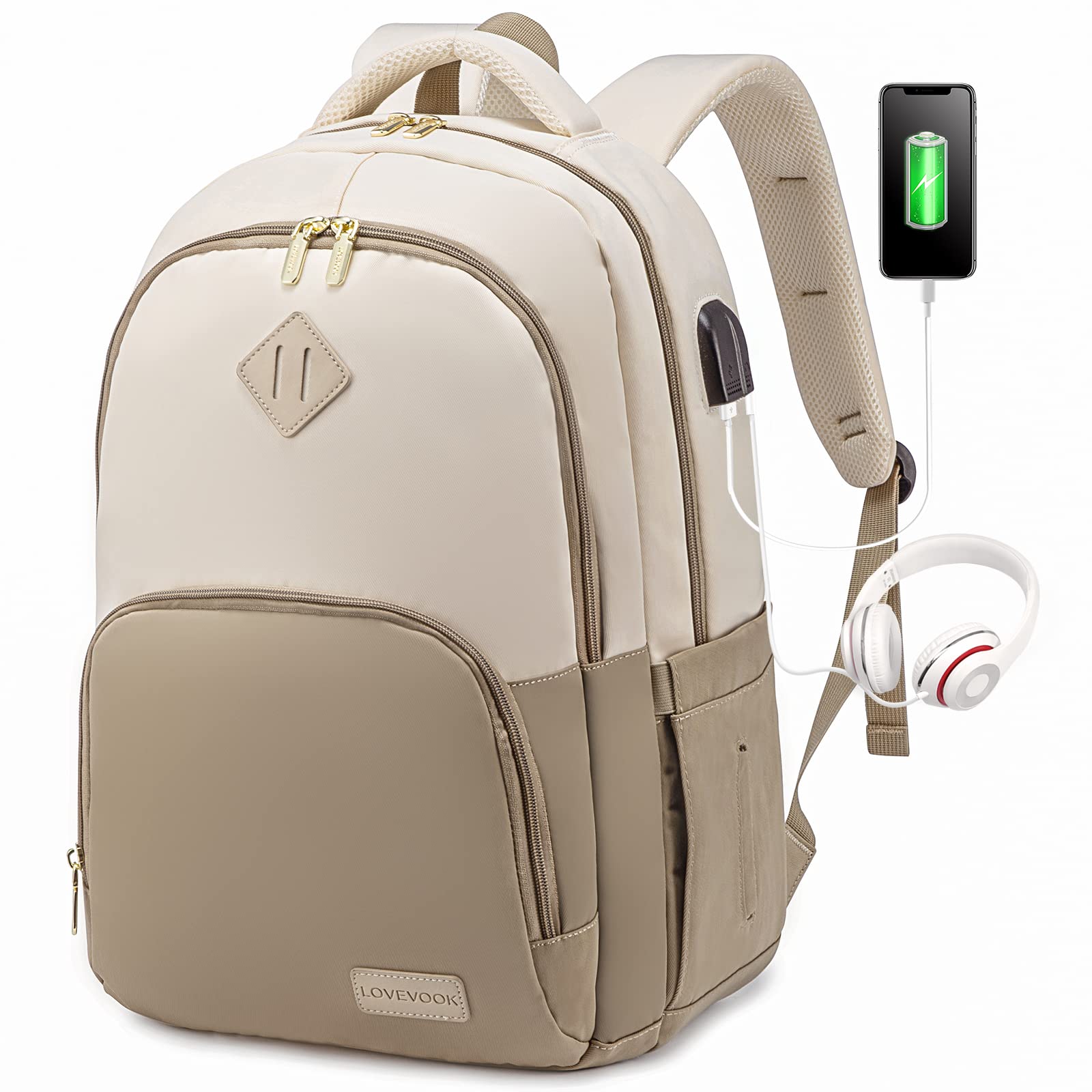 LOVEVOOK Classical Backpack for Women, School Bookbag with Laptop Compartment for College Work Travel, Water Resistant Daypack, Fit 15.6" Laptop