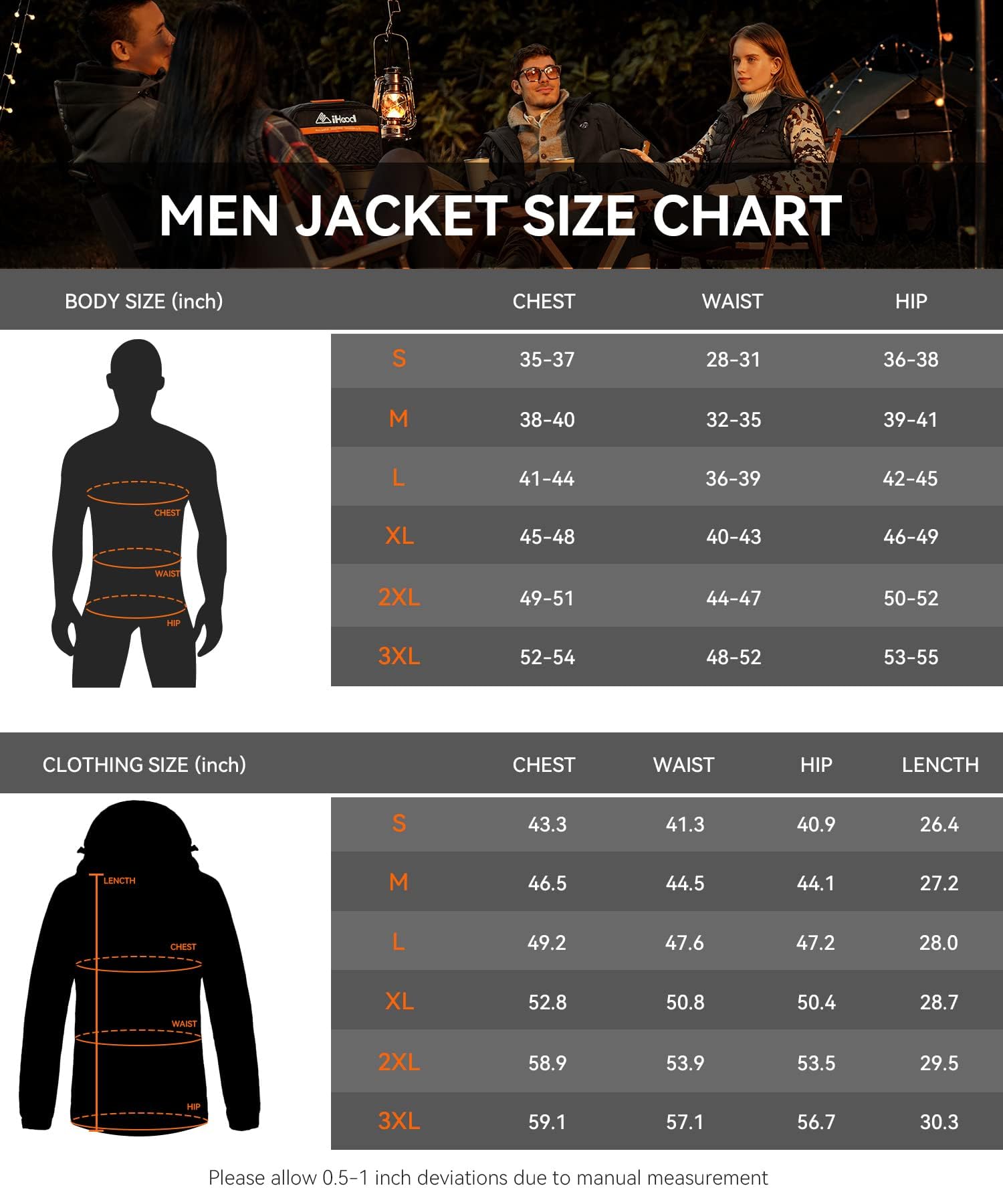 Men's Heated Jacket with Detachable Hood, Waterproof Winter Outdoor Heating Jackets for Men (Battery Pack Included)
