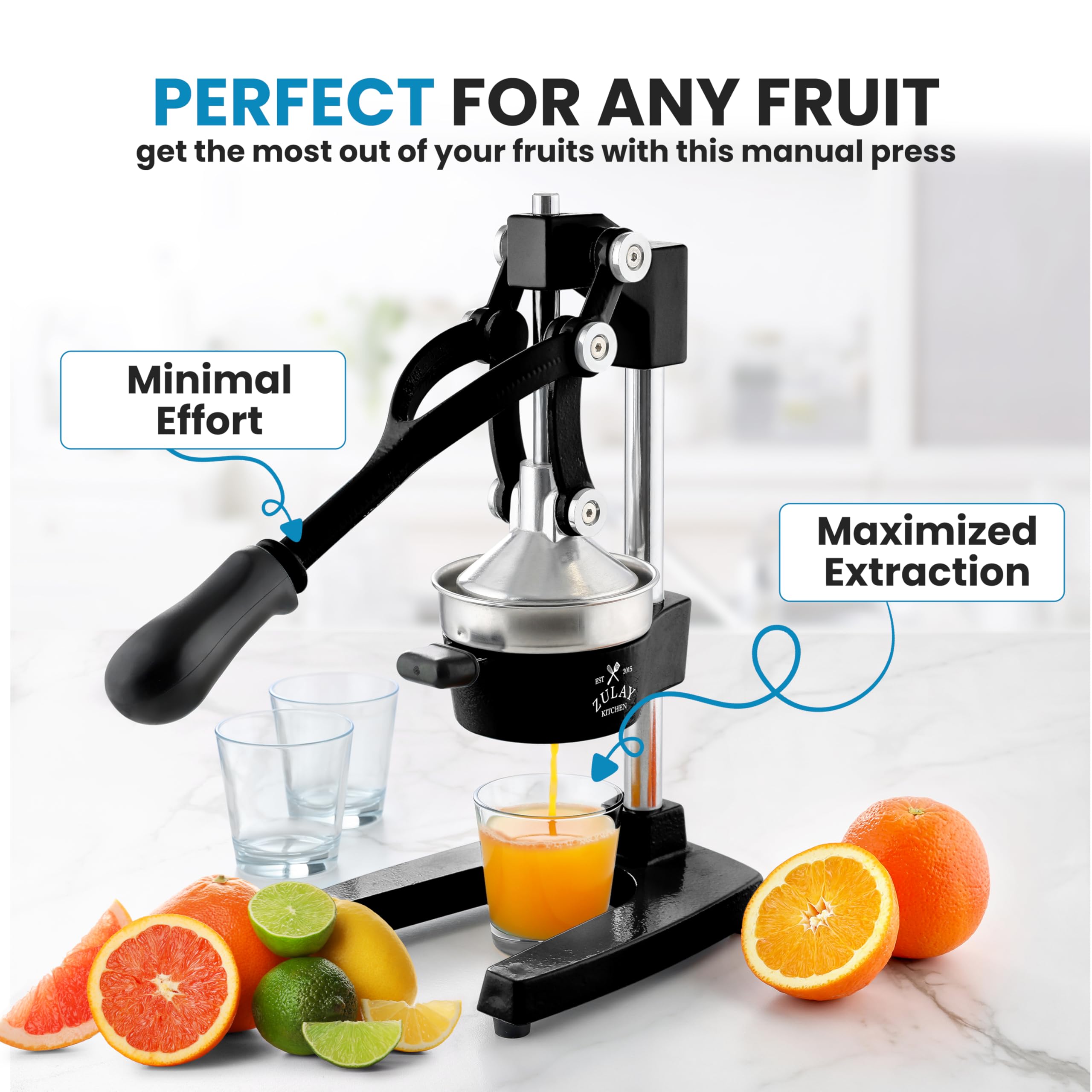 Zulay Professional Citrus Juicer - Manual Citrus Press and Orange Squeezer - Metal Lemon Squeezer - Premium Quality Heavy Duty Manual Orange Juicer and Lime Squeezer Press Stand, Black