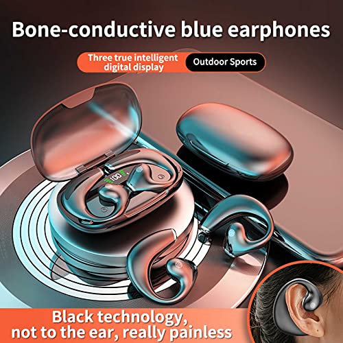 Ke1Clo Bone Conduction Earbuds Open Ear Bluetooth Headphones Bone Conduction, 24H Playtime, Wireless Ear Clip Bone Conduction Headphones with LED Power Display & Charging Case for Sports/Music