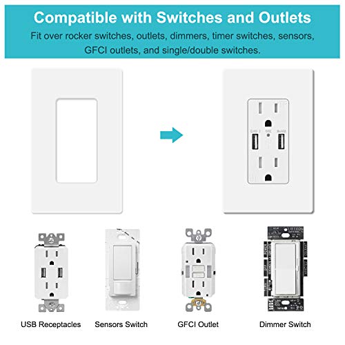 MLLIZH 10 Pack 1-Gang Screwless Wall Plate, Decora Outlet Cover Plates, 4.57β H x 2.76β L, for Light Switch, Dimmer, GFCI, USB Outlet