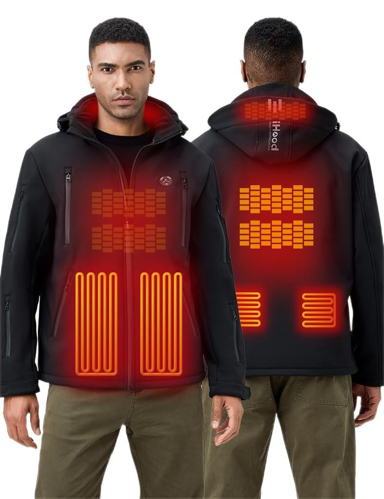 Men's Heated Jacket with Detachable Hood, Waterproof Winter Outdoor Heating Jackets for Men (Battery Pack Included)