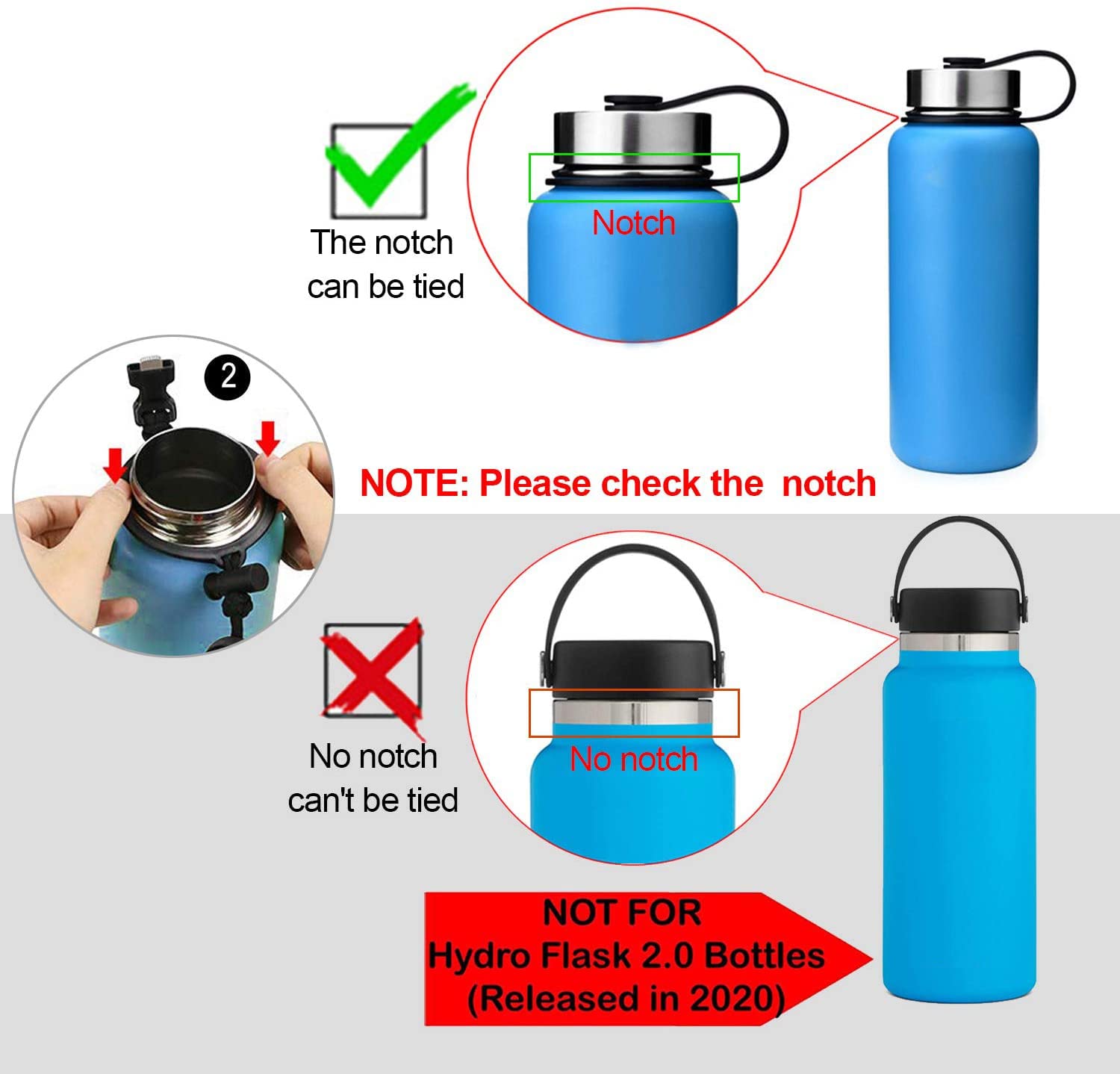 Wongeto Paracord Handle with Shoulder Strap,Compatible with Hydro Flask Wide Mouth Water Bottles 12oz - 64 oz(Not for The New Hydro Flask 2.0,Bottle Strap for Walking Hiking Camping(Blue&Red&White)