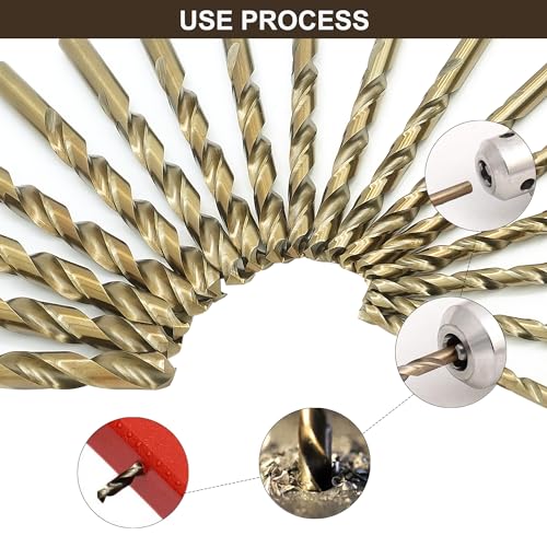 BeHappy Cobalt Drill Bit Set, 115Pcs M35 High Speed Steel Drill Bits, Twist Jobber Metal Drill Bit Set for Hardened Steel, Cast Iron, Plastic, Wood, Indexed Storage Case, 1/16"-1/2", A-Z, 1-60 Amber