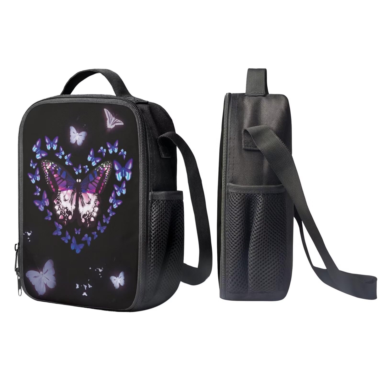 Cute School Backpack with Lunch Box for Girls Large Capacity Lightweight Custom Hearts Butterfly Backpack Set Aesthetic Kids Comfy Padded Adjustable Book Bag Lunch Bag Pencil Case 3 in 1