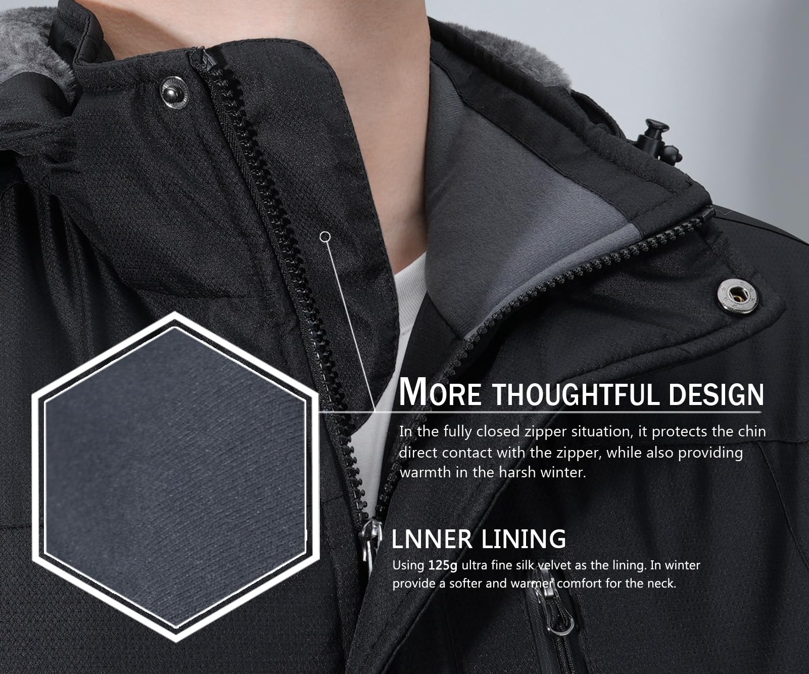SPOSULEI Winter Jackets Coats for Men Waterproof Fleece Liner Softshell Jacket Ski Hiking Snow Jackets Parka Coat with Hooded Black 2XL