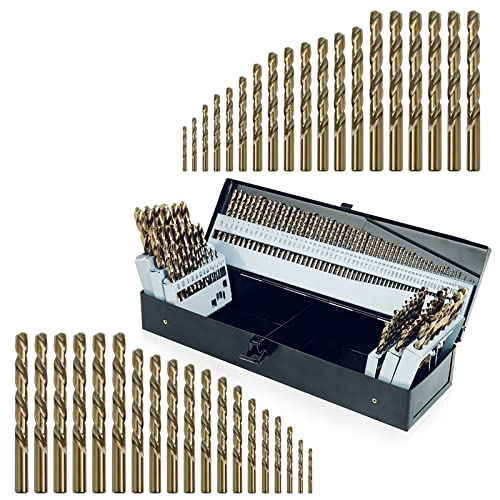 BeHappy Cobalt Drill Bit Set, 115Pcs M35 High Speed Steel Drill Bits, Twist Jobber Metal Drill Bit Set for Hardened Steel, Cast Iron, Plastic, Wood, Indexed Storage Case, 1/16"-1/2", A-Z, 1-60 Amber