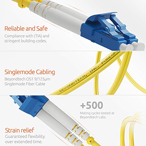 BEYONDTECH LC to LC Fiber Patch Cable Single Mode Duplex - 1m (3.28ft) - 9/125um OS1 LSZH (2 Pack) PureOptics Cable Series