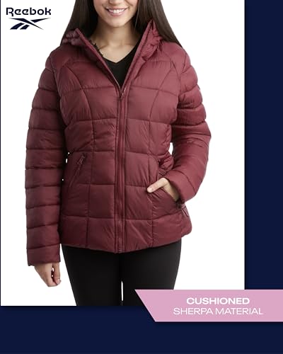 Reebok Women's Winter Jacket - Heavyweight Quilted Puffer Parka Coat - Sherpa Lined Ski Jacket for Women (S-XL), Size X-Large, Classic Maroon