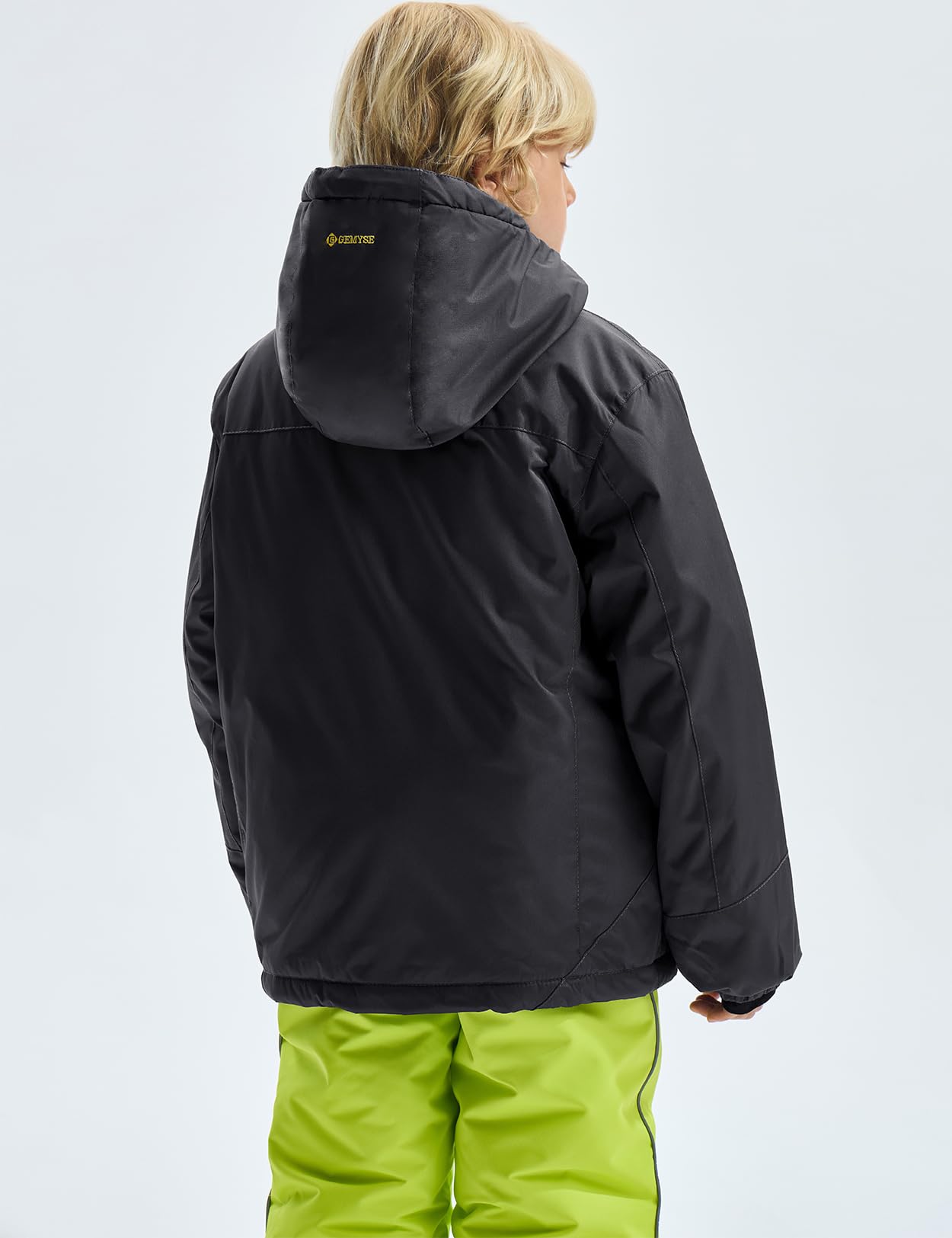 GEMYSE Boy's Waterproof Ski Snow Jacket Fleece Windproof Winter Jacket with Hood (Black,6/7)