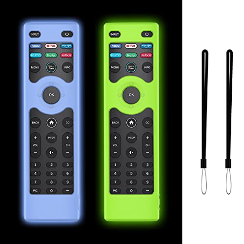 TOLUOHU [2PCS] Protective Case Cover for VIZIO XRT140 Smart TV Remote Control,Anti-Slip Shockproof Silicone Remote Case Holder for XRT140 LED HD TV Remote with Lanyard (Glow Blue+Glow Green)