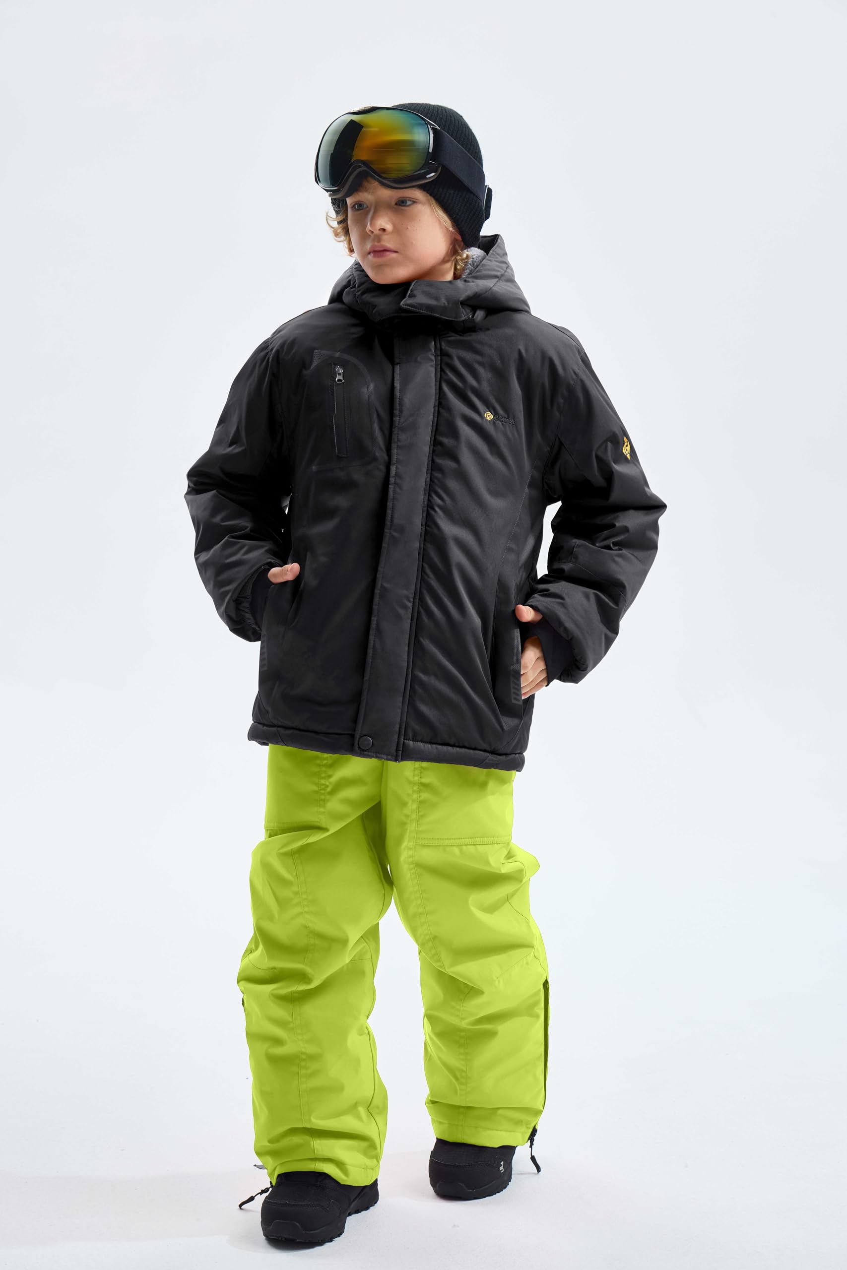 GEMYSE Boy's Waterproof Ski Snow Jacket Fleece Windproof Winter Jacket with Hood (Black,6/7)