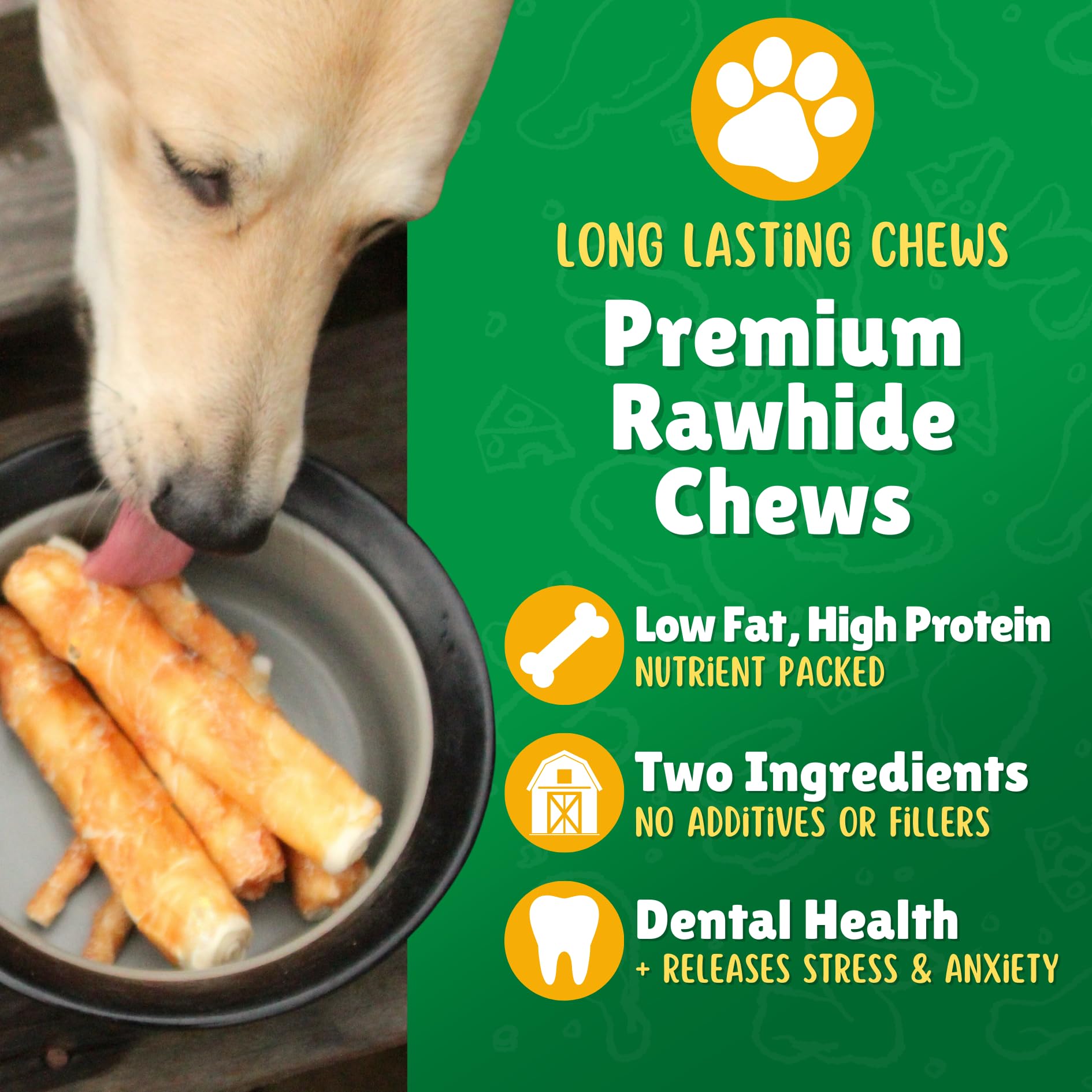 Lucky Premium Treats Dog Treats - Chicken Wrapped Rawhide Dog Bones for Medium Dogs Under 50 lbs., 32ct. - All Natural, Long Lasting Chew for Teething - Safe & Made in USA