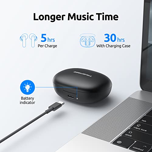 Wireless Earbuds Truefree T1 Bluetooth 5.0 Headphones in-Ear Stereo Earphones with 4 Mics AI ENC for Clear Calls, 60ms Low Latency Game Mode, Touch Control, Total 30 Hours of Playtime, Immersive Sound