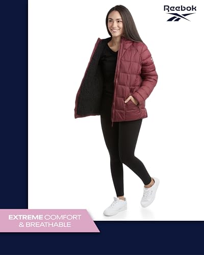 Reebok Women's Winter Jacket - Heavyweight Quilted Puffer Parka Coat - Sherpa Lined Ski Jacket for Women (S-XL), Size X-Large, Classic Maroon