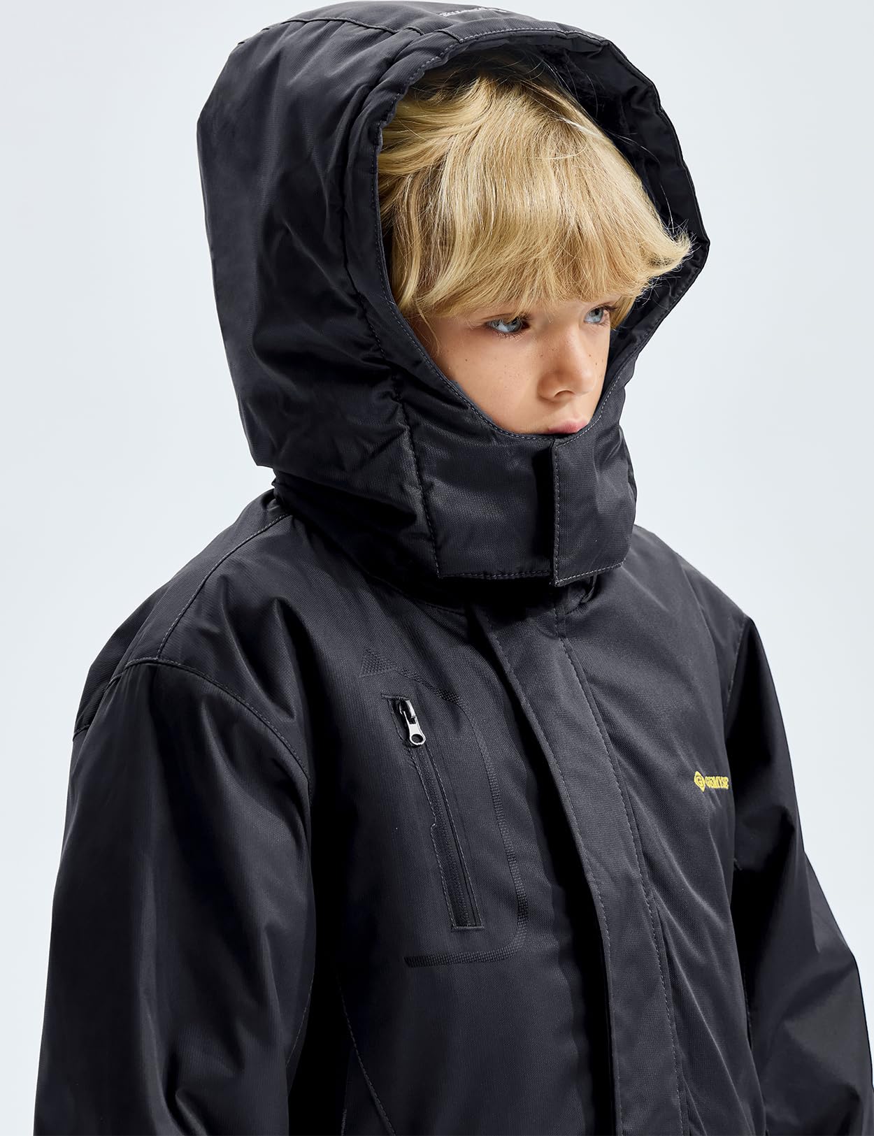 GEMYSE Boy's Waterproof Ski Snow Jacket Fleece Windproof Winter Jacket with Hood (Black,6/7)
