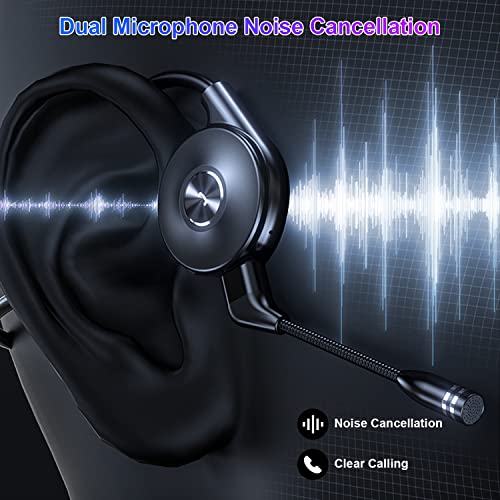 Bone Conduction Headphones Bluetooth with Noise Cancelling Mic Open-Ear Lightweight Wireless Computer Headset with Microphone for Office Home Business Commercial Use Online Teaching Learning