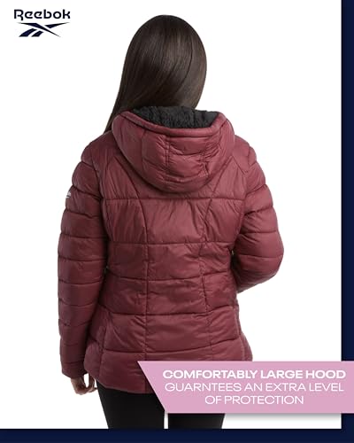 Reebok Women's Winter Jacket - Heavyweight Quilted Puffer Parka Coat - Sherpa Lined Ski Jacket for Women (S-XL), Size X-Large, Classic Maroon