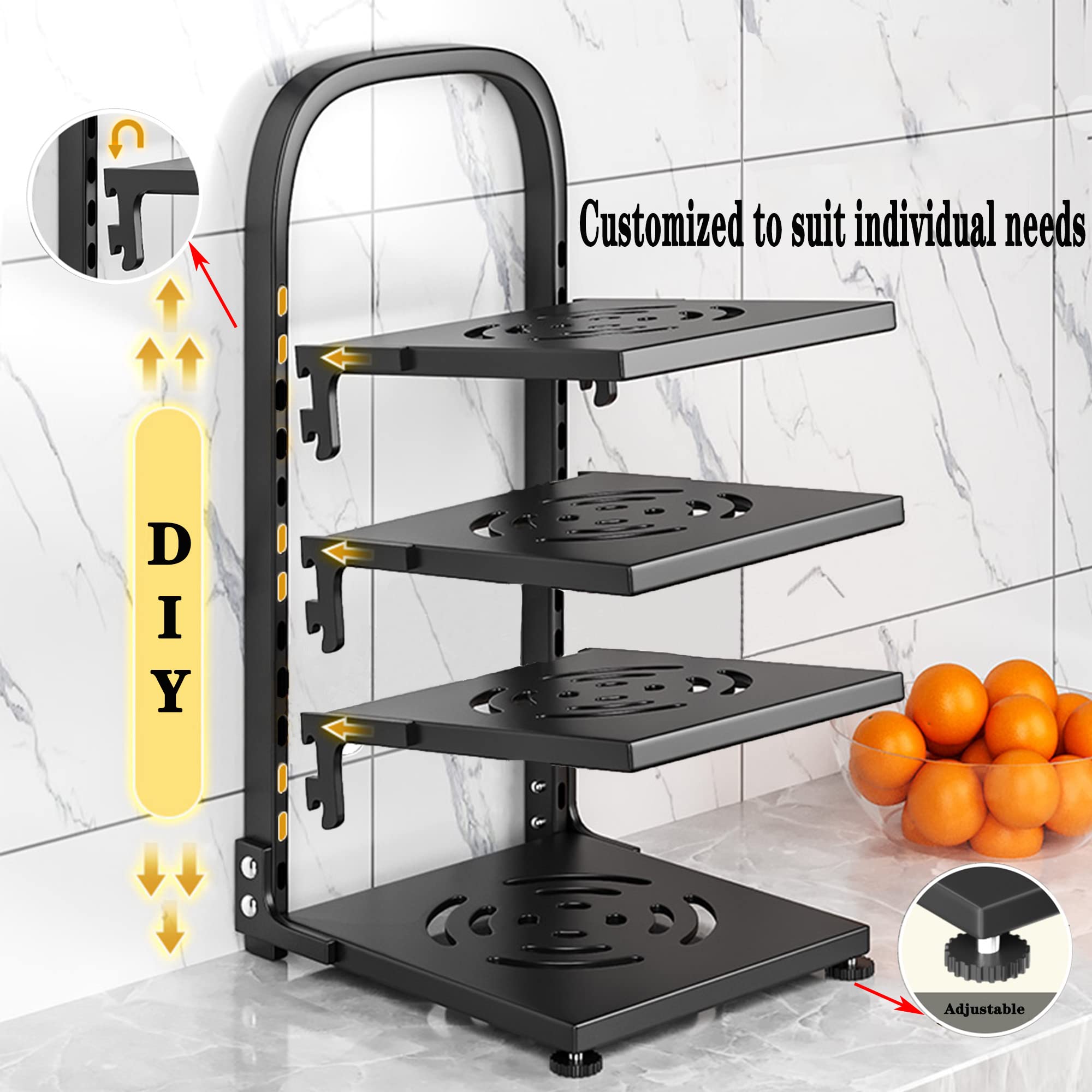 FT HITA Pot Rack Organizers,4 Tier Adjustable Pot Racks,Durable Steel Construction, Pot Organizer Rack for Kitchen Organization & Storage, Cabinet Organizer (4 Tiers)