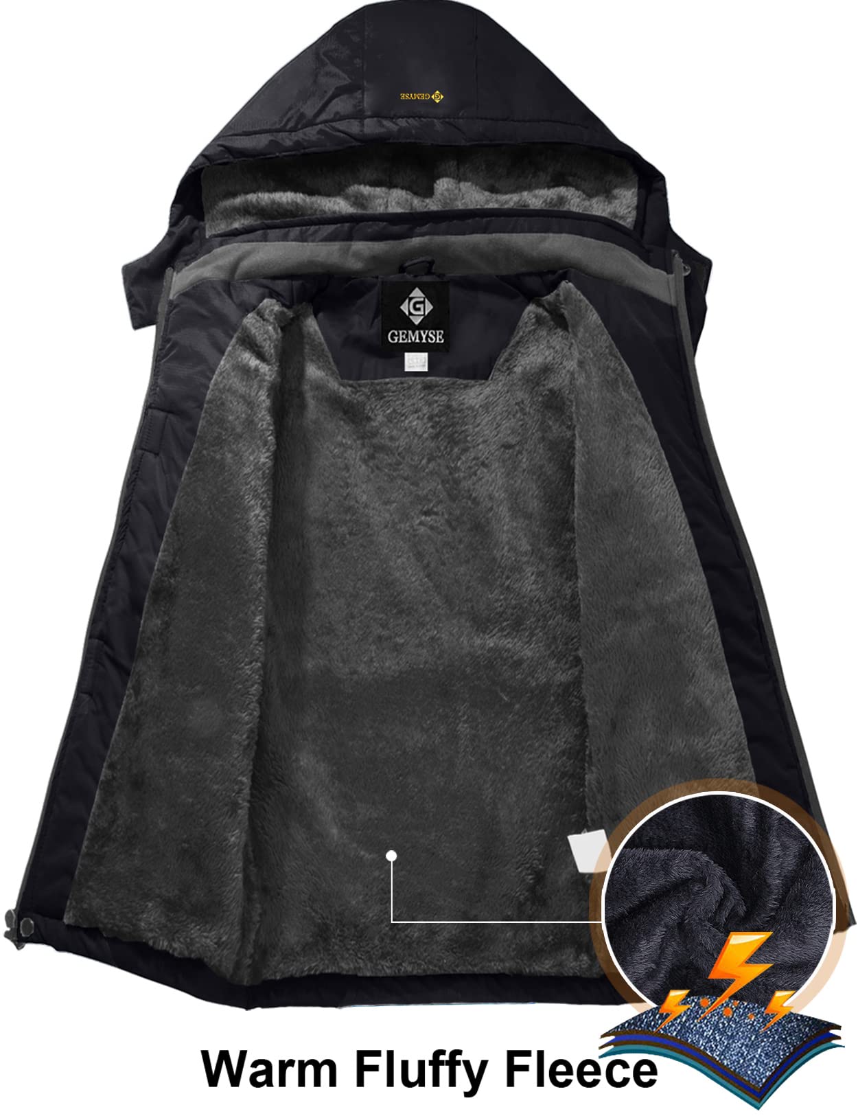 GEMYSE Boy's Waterproof Ski Snow Jacket Fleece Windproof Winter Jacket with Hood (Black,6/7)