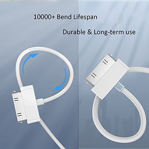 Pocxwa 1-Pack 30-Pin Charger Cable Compatible for Old iPhone 4 4S 3G 3GS, iPad 1 2 3, iPod Touch, iPod Nano USB Fast Charge & Sync Charging Cord