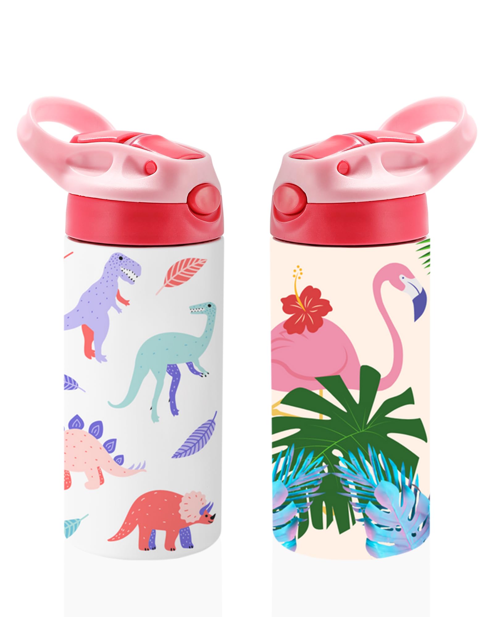 OFFNOVA 12oz Kids Sublimation Tumbler, Kids Sublimation Water Bottle Blank with Handle, Children Sublimation tumblers Cups for Milk, Soda, Juice, Drinks (2 Pink)