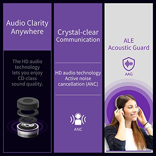 OPUXT Alcatel-Lucent Wireless Headset with Microphone - Stereo Headphones with Active Noise Canceling (ANC) - Connect PC/Mac/Mobile via Bluetooth -Works w/Teams, Zoom & More-MS/UC Compatibility