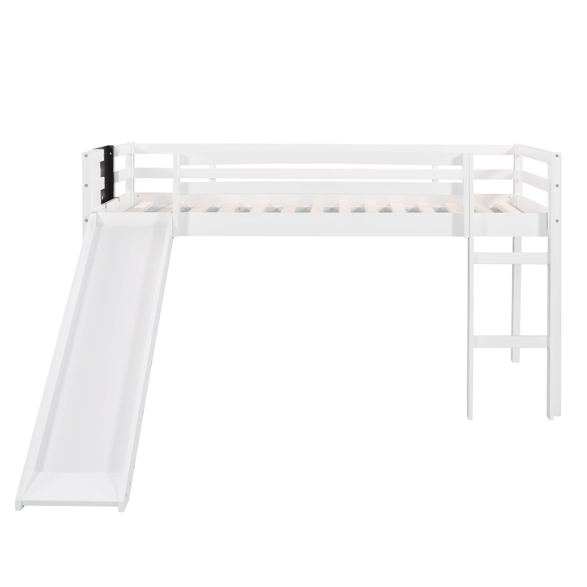 Yehha Twin Loft Bed, Twin Size Loft Wood Bed with Chalkboard & 3 Step Staircase Storage & Safety Rails for Kids Boys Girls Teens, White