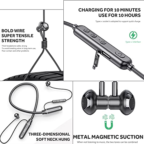 Bluetooth Headphones Neckband,100 Hours Long Battery Life,Built-in Noise Cancelling Microphone,Wireless Neckband Headset for Sports Behind Neck Headphones Stereo for Android Waterproof Neck Headset