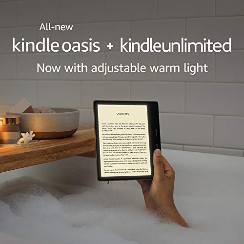 Kindle Oasis โ With 7โ display and page turn buttons - Wi-Fi + Free Cellular Connectivity, 32 GB, Graphite - Without Lockscreen Ads + 3 Months Free Kindle Unlimited (with auto-renewal)