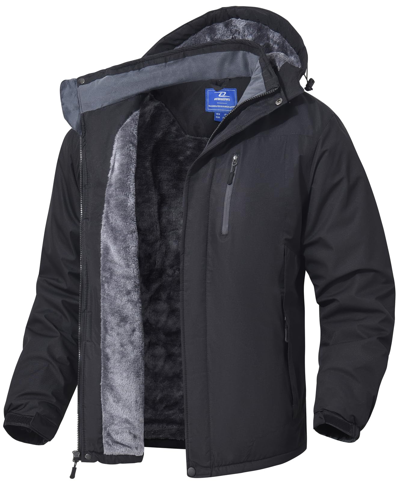 SPOSULEI Winter Jackets Coats for Men Waterproof Fleece Liner Softshell Jacket Ski Hiking Snow Jackets Parka Coat with Hooded Black 2XL
