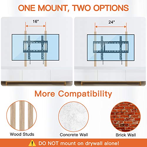Perlegear Tilt TV Wall Mount Bracket Low Profile for Most 37-75 Inch LED LCD OLED Flat Curved Screen TVs, Large Tilting Mount Fits 16, 18, 24 Inch Studs Max VESA 600x400mm Supports up to 132lbs