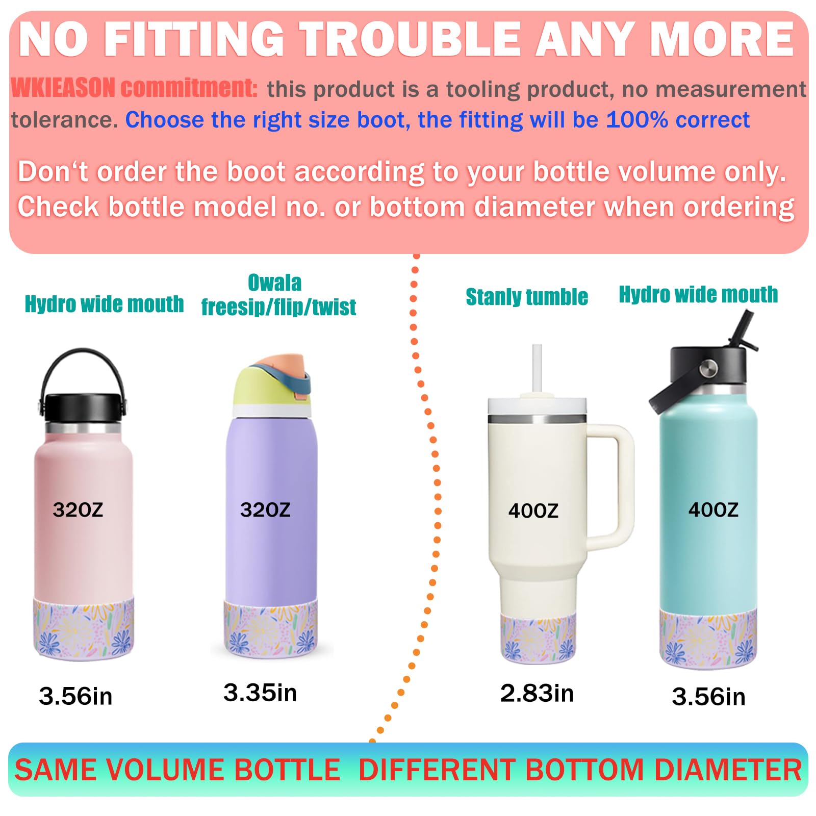 WK IEASON Protective Silicone Base Boot 12oz-24oz for Hydro Flask Wide Mouth/Standard Mouth, Anti-Slip Silicone Cover Bumper Compatible with Stanley Tumbler 40oz 30oz 20oz-2.83inch Bottom Diameter