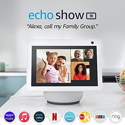 Echo Show 10 (3rd Gen) | HD smart display with motion and Alexa | Glacier White | with Wyze Cam V3