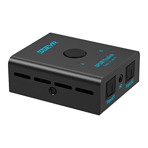 Digital Audio Optical Audio Switch 2 in 1 Out, SGEYR Digital Optical Audio Splitter SPDIF Toslink Switch Optical Switcher with IR Remote Control & Optical Cable for PS3 Xbox Blue-Ray HDTV