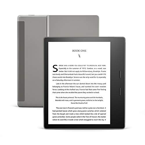 Kindle Oasis โ With 7โ display and page turn buttons - Wi-Fi + Free Cellular Connectivity, 32 GB, Graphite - Without Lockscreen Ads + 3 Months Free Kindle Unlimited (with auto-renewal)