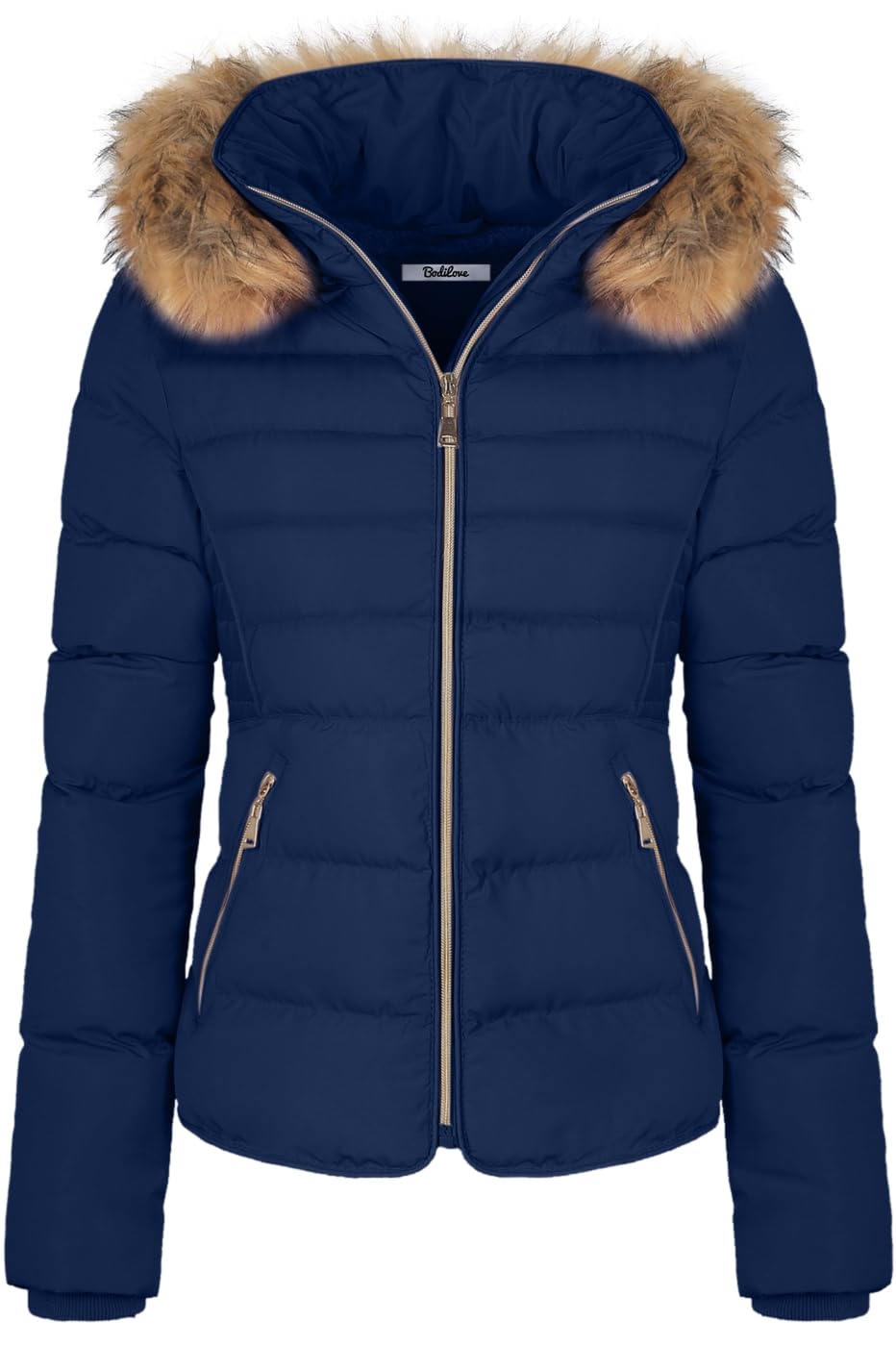 BodiLove Thickened Winter Puffer Jacket with Removable Faux Fur Hood Fleece Lining