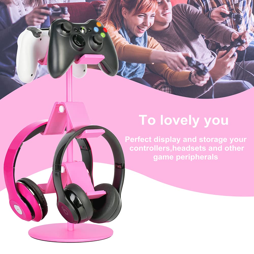 KELJUN Controller Holder Pink,Headphone Stand,3 Tier Multi Adjustable Game Controller Headset Hanger for All Universal Gaming PC Accessories, Xbox PS4 PS5 Nintendo Switch(Cute Pink)