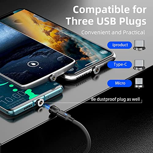 540° Rotation Magnetic Charging Cable(7-Pack, 1.6ft/3.3ft/3.3ft/6.6ft/6.6ft/10ft/10ft)Magnetic USB Cable, 3 in 1 Magnetic Phone Charger Nylon Braided Cord Compatible with Micro USB, Type C, iProduct