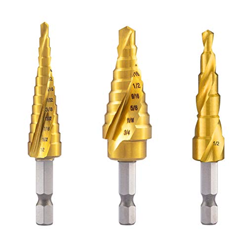Luckyway 3-Piece HSS Titanium Step Drill Bit Set, Total 28 Sizes for Metal, Wood, Plastic, Multiple Hole Drilling