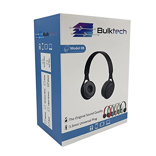 Bulktech Wired Kids Headphones for School On-Ear, 3.5mm, Headphones for Schools & Libraries β Adjustable, Padded Wired Kids Headphones β School Headphones for Kids, 1 Pack Black