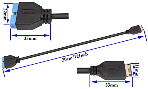 zdyCGTime USB 3.1 Front Panel Header to USB 3.0 20Pin Header Extension Cable for ASUS Motherboard 20cm Black (20p)