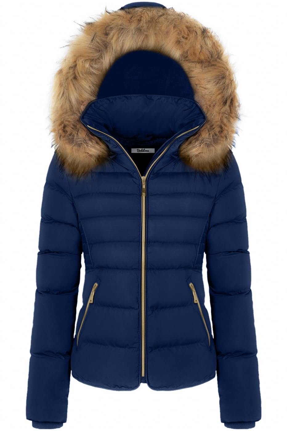 BodiLove Thickened Winter Puffer Jacket with Removable Faux Fur Hood Fleece Lining