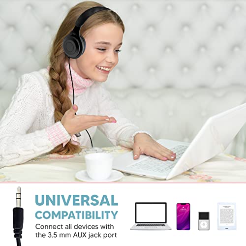 Bulktech Wired Kids Headphones for School On-Ear, 3.5mm, Headphones for Schools & Libraries β Adjustable, Padded Wired Kids Headphones β School Headphones for Kids, 1 Pack Black