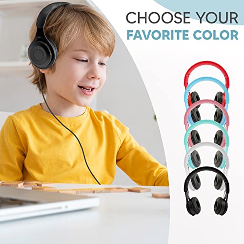 Bulktech Wired Kids Headphones for School On-Ear, 3.5mm, Headphones for Schools & Libraries β Adjustable, Padded Wired Kids Headphones β School Headphones for Kids, 1 Pack Black