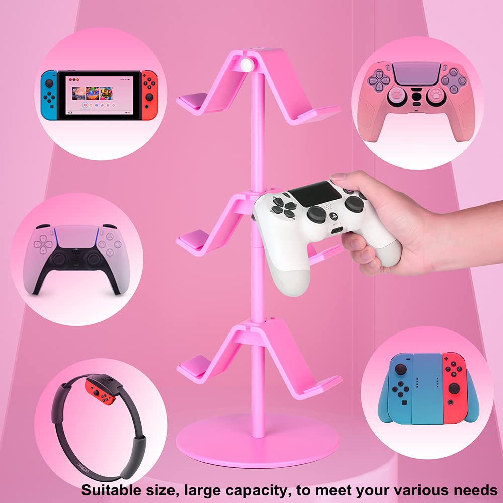 KELJUN Controller Holder Pink,Headphone Stand,3 Tier Multi Adjustable Game Controller Headset Hanger for All Universal Gaming PC Accessories, Xbox PS4 PS5 Nintendo Switch(Cute Pink)
