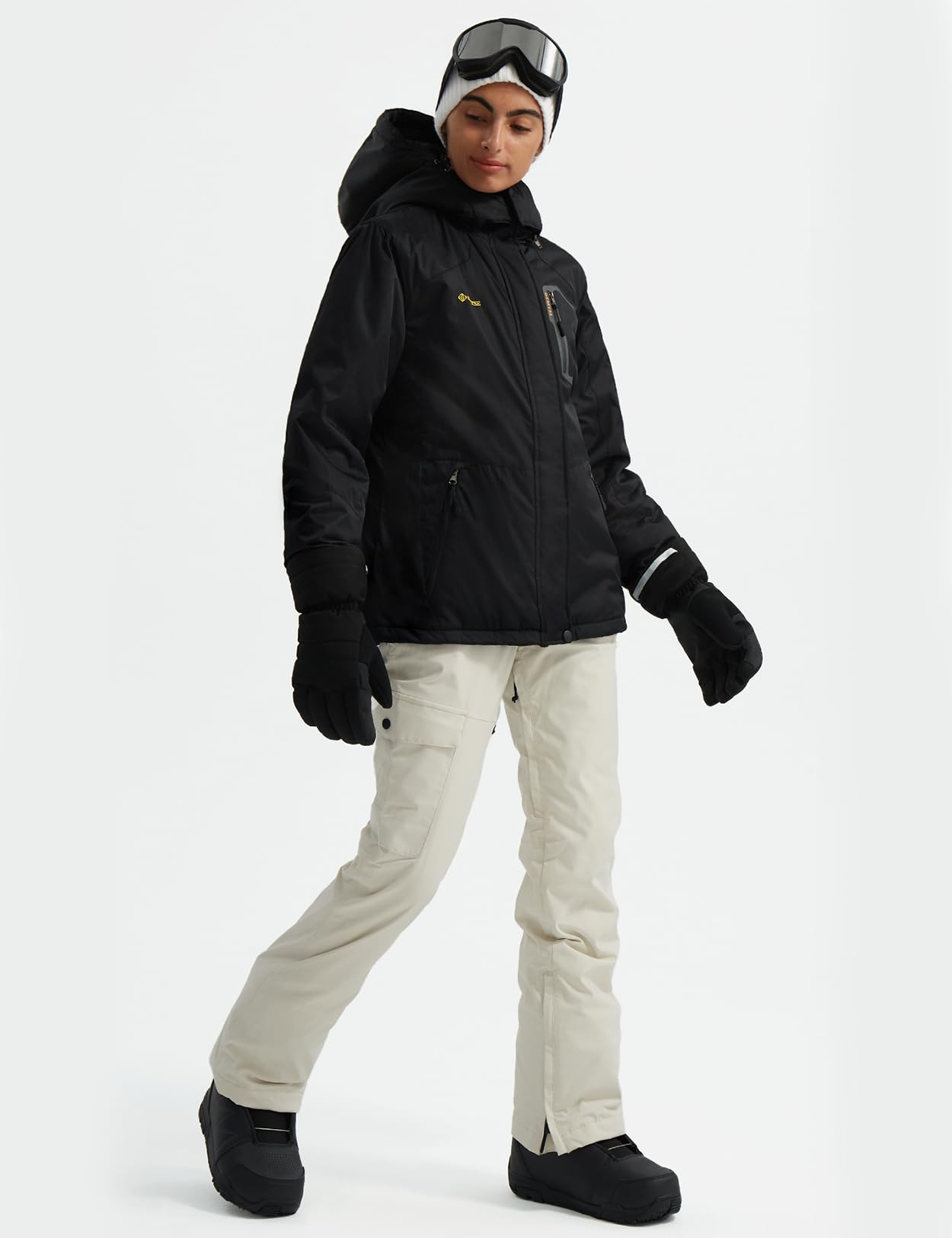 GEMYSE Women's Ski Snow Jacket Warm Winter Waterproof Coat Snowboard Rain Jacket Hooded Windproof Windbreaker(Black,XX-Large)