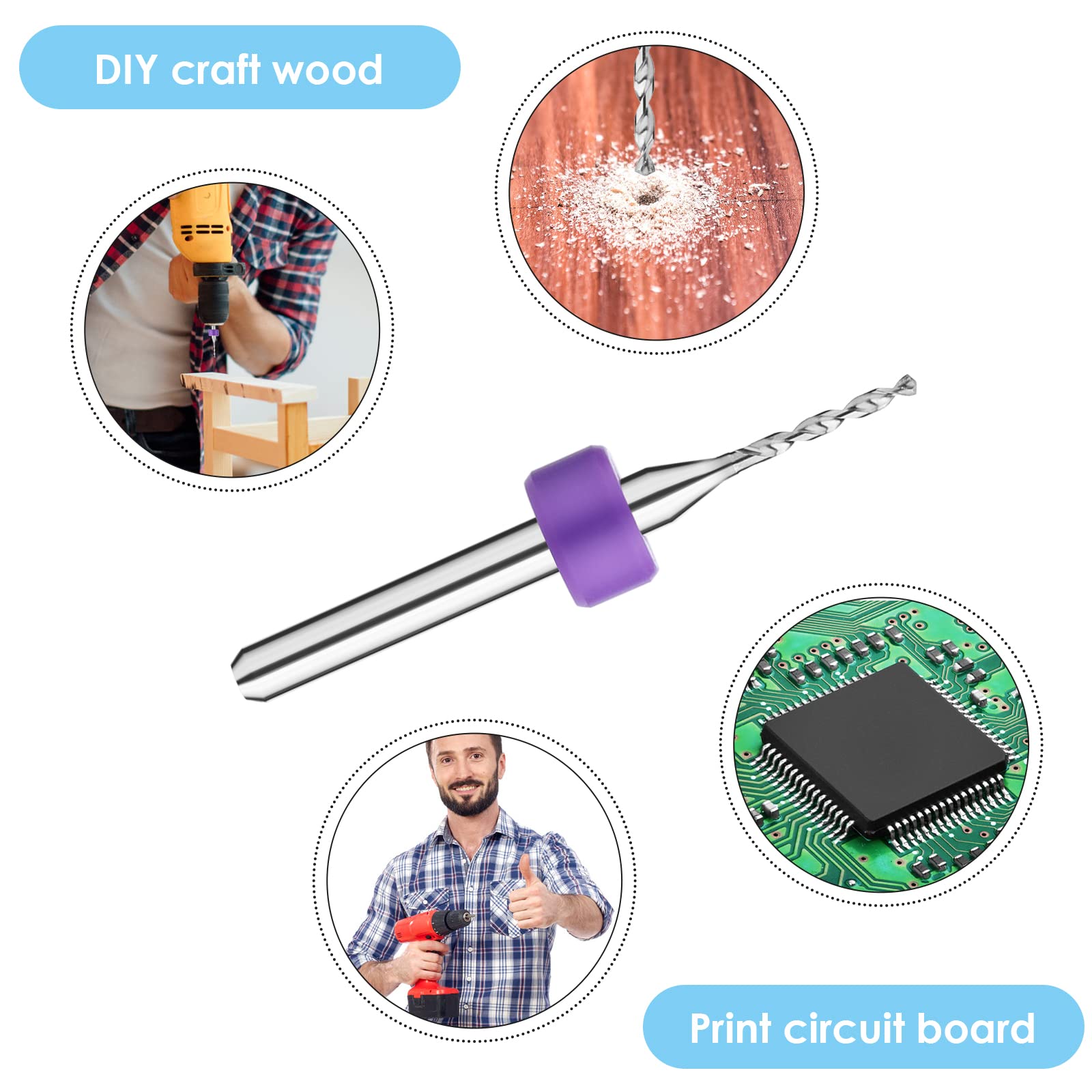 50 Pcs Micro Drill Bit Set Micro Drill Bits Tungsten Steel PCB Print Circuit Board Flute CNC Router Bits Shank for Rough Stone Jewelry Punching Engraving (0.3-1.2 mm)